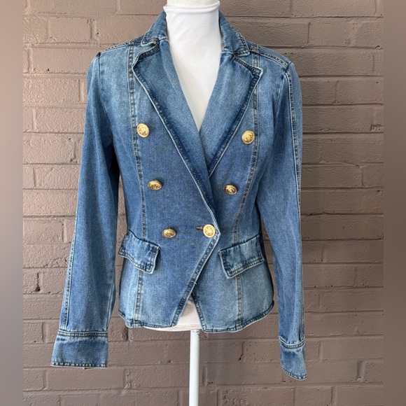 Dictionary | Jackets & Coats | Womens Denim Blazer With Gold Crest ...